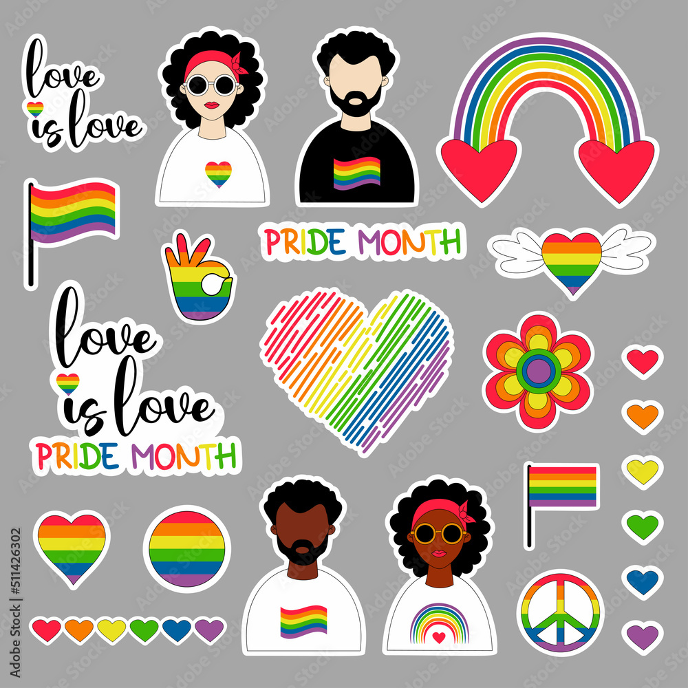 Collection vector sticker LGBTQ community symbols. LGBT Pride Month ...