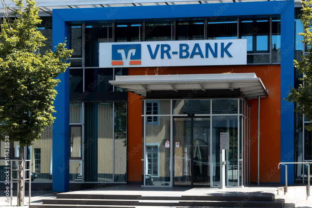 Neuwied, Germany - June 12, 2022: facade and showcase of the German ...