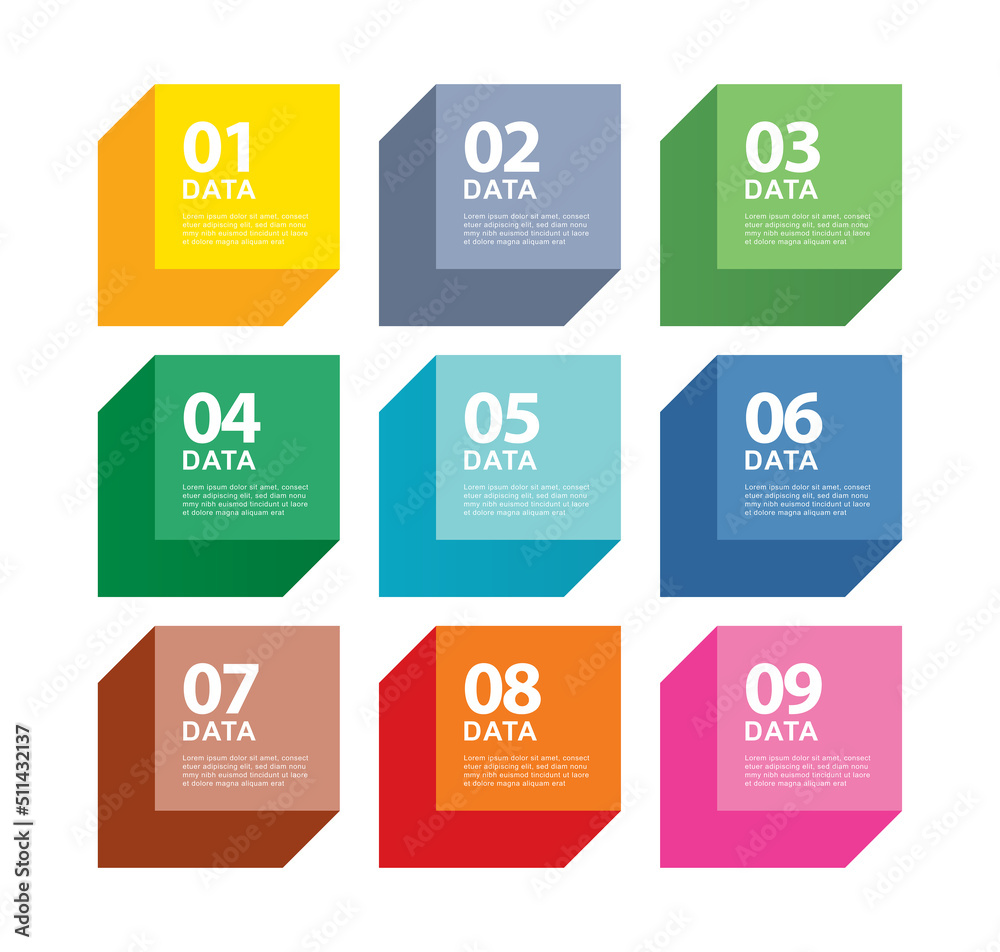 9 data infographics square index template. Vector illustration abstract ...