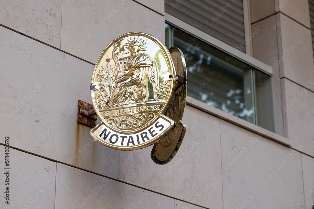 Notaire golden plate french sign gold text and logo notary office ...