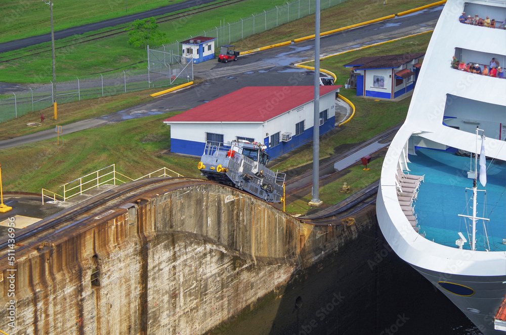 Transit passage through locks of famous Panama Canal on cruiseship ...