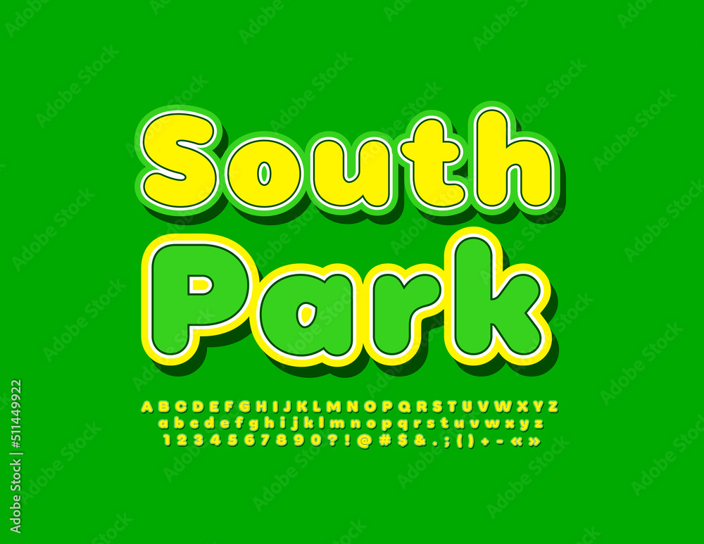 Vector green template South Park. Sticker style Font. Paper modern ...