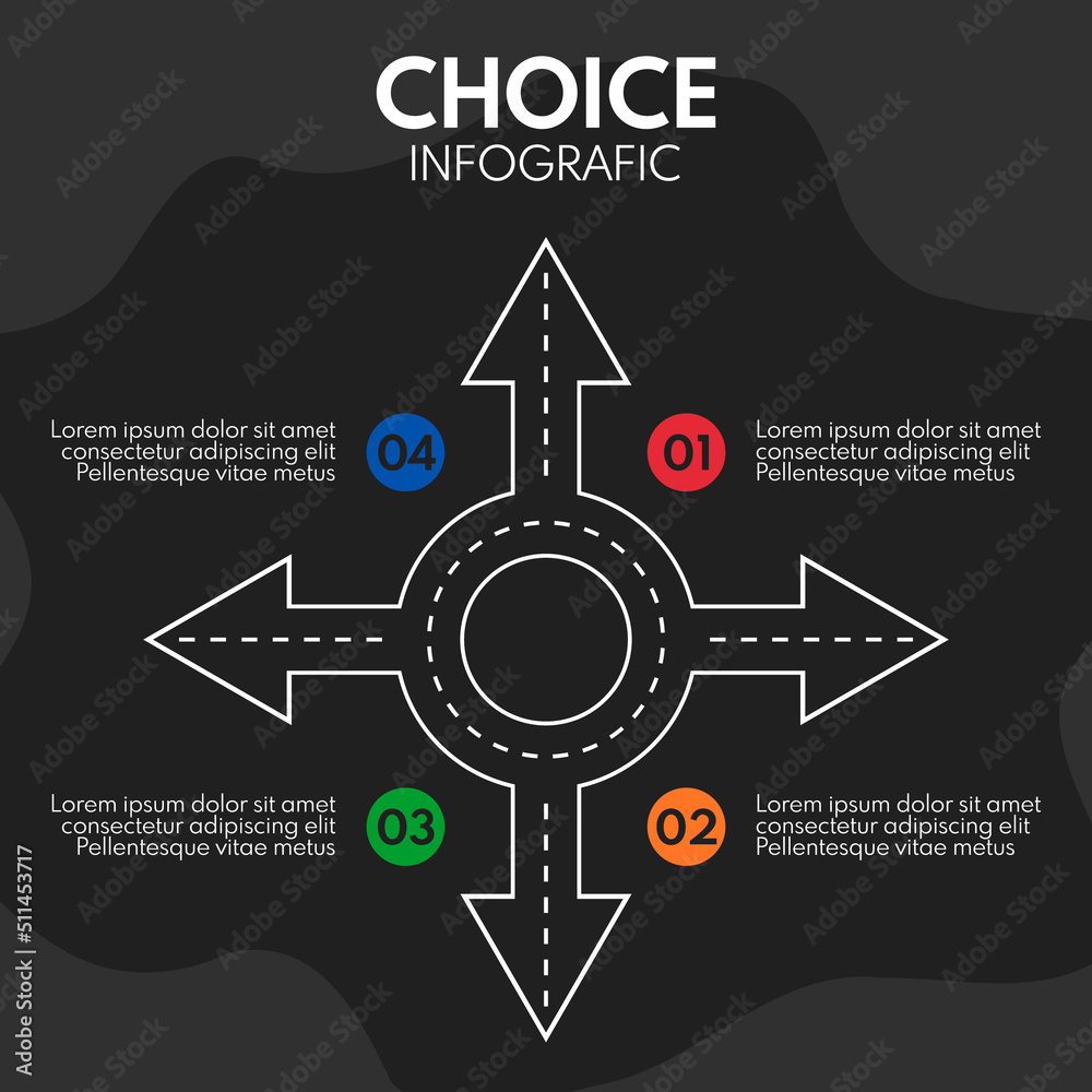 4 directions crossroad roundabout, road blank infografic vector ...