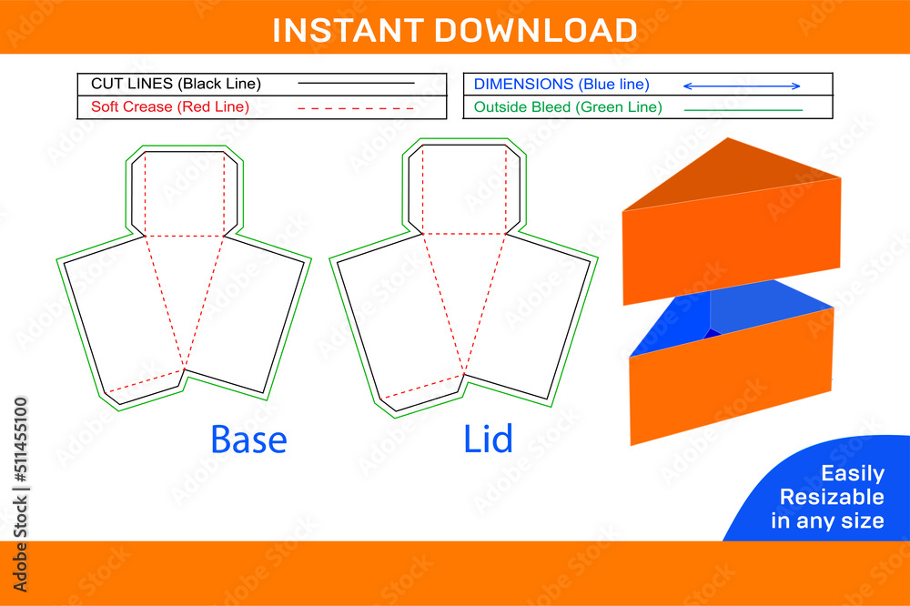 Cake slice box, triangle birthday cake slice box dieline template and ...