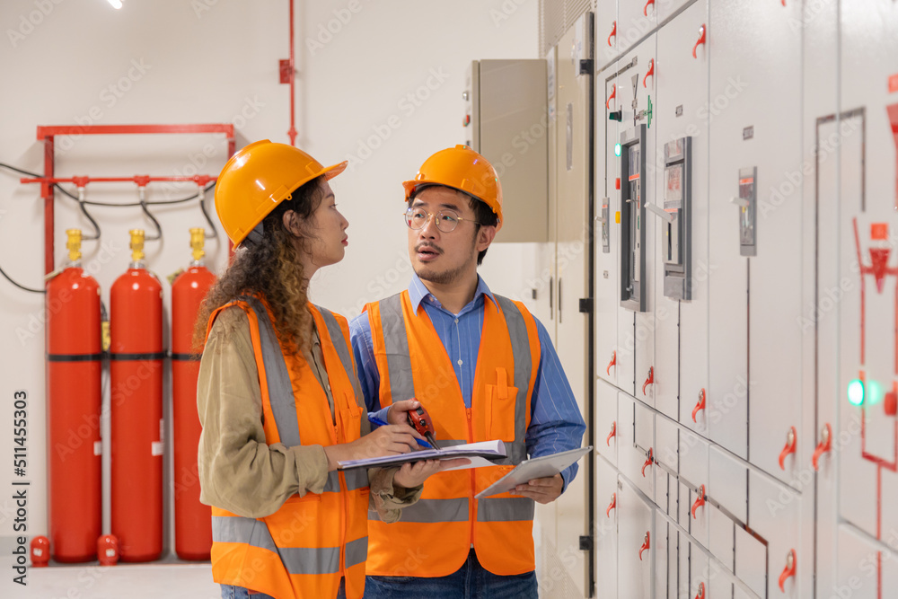 Engineer under checking the industry chilled water fan coil unit air ...