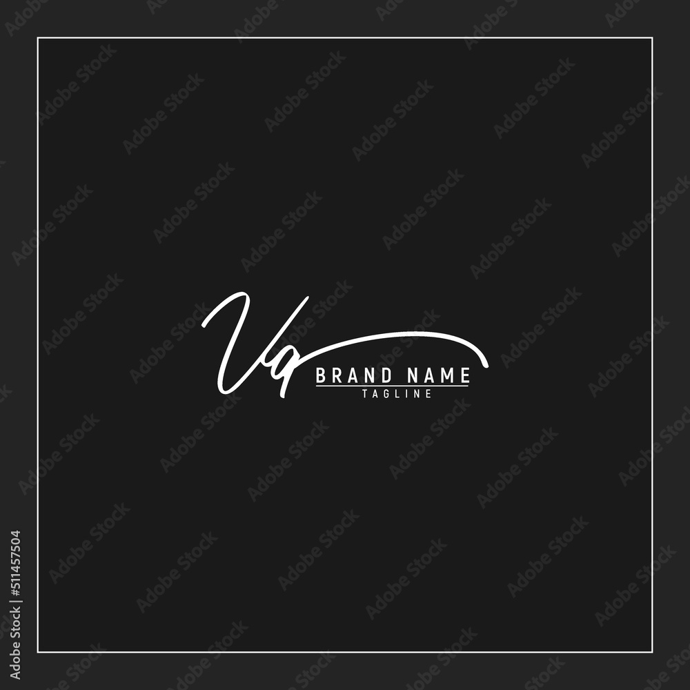 initials VQ logo design signature monogram handwriting vector graphic ...