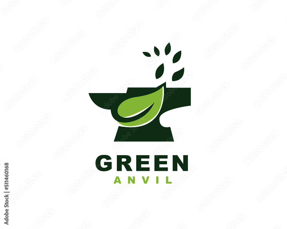 green eco leaf anvil logo icon symbol template illustration inspiration ...