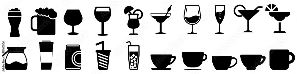 Drinks vector icon set. cocktail illustration symbol collection. drink ...