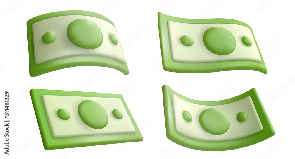 3d vector cartoon paper money isolated on white background. Colorful ...