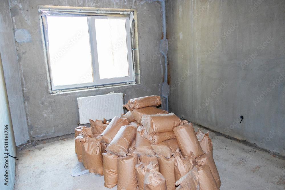Cement bagBuilding mix bags. Delivery of cement and plaster for works ...