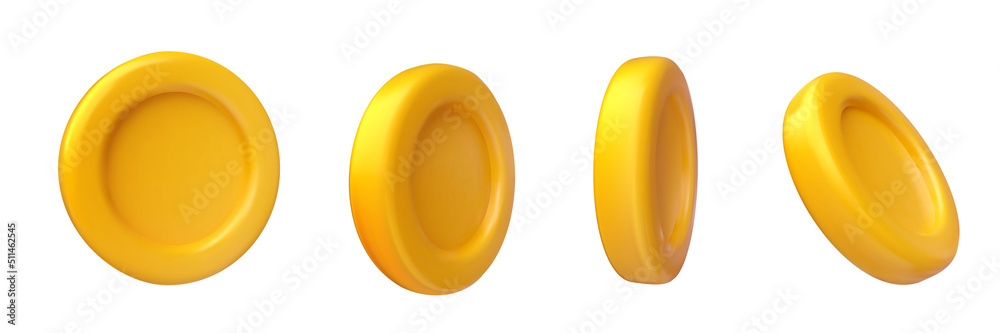 3d vector cartoon golden coins isolated on white background. Colorful ...