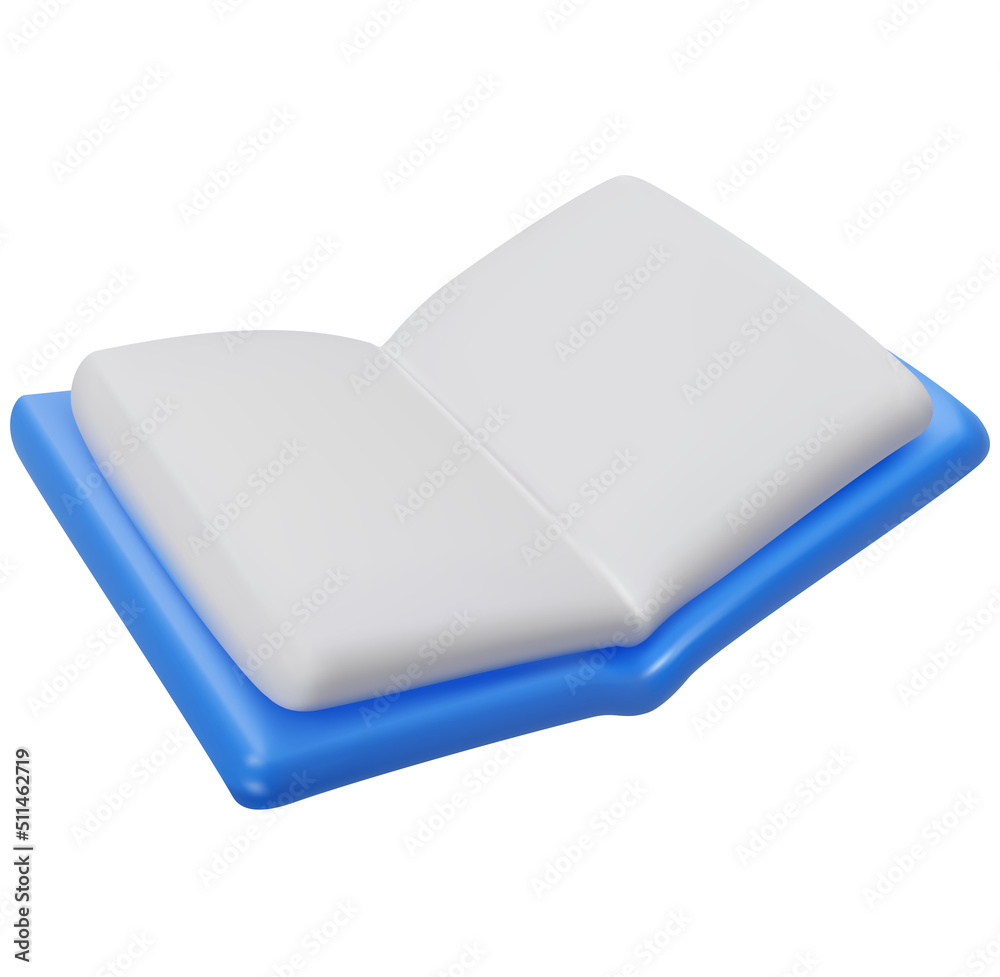 Open blue book in 3d minimal realistic style isolated on white ...
