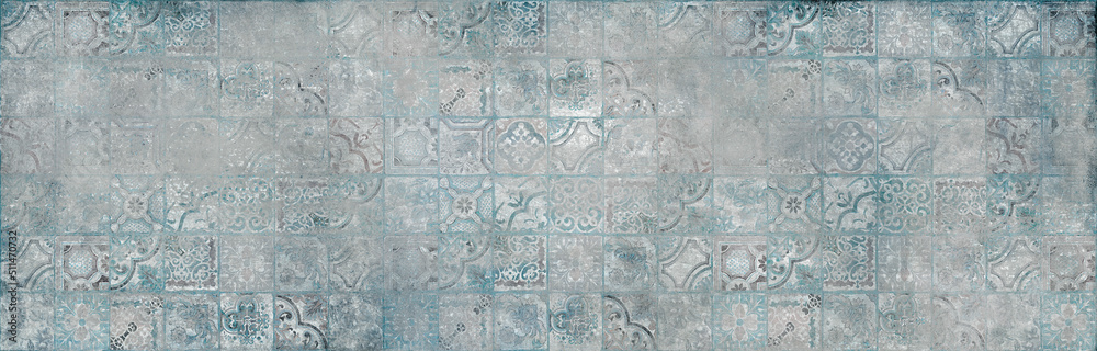 Blue old cement texture and retro tiles background, Vintage backdrop ...