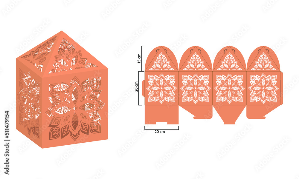 Mandala patterned box. Ethnic decorative elements. Box template. Gift ...