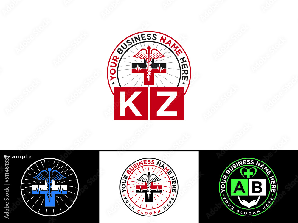 Unique KZ Logo Image, Letter Kz zk Logo Design With Health Icon Symbol ...