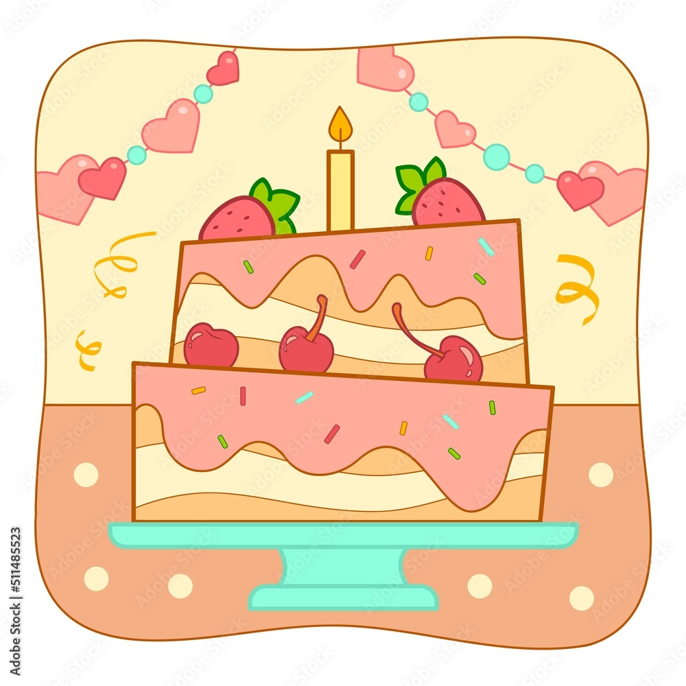 Cute Cake cartoon. Cake clipart vector. Nature background Stock Vector ...