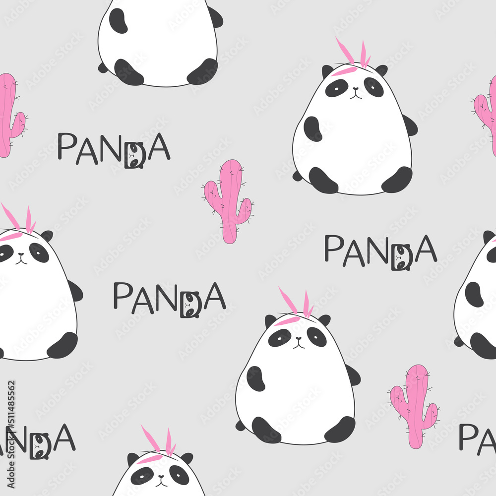 Vector. Hand-drawn pattern with cute pandas. Panda with bamboo and ...