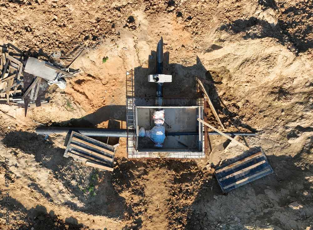 Sewage construction, stormwater and sanitary sewer. Chamber and pump ...