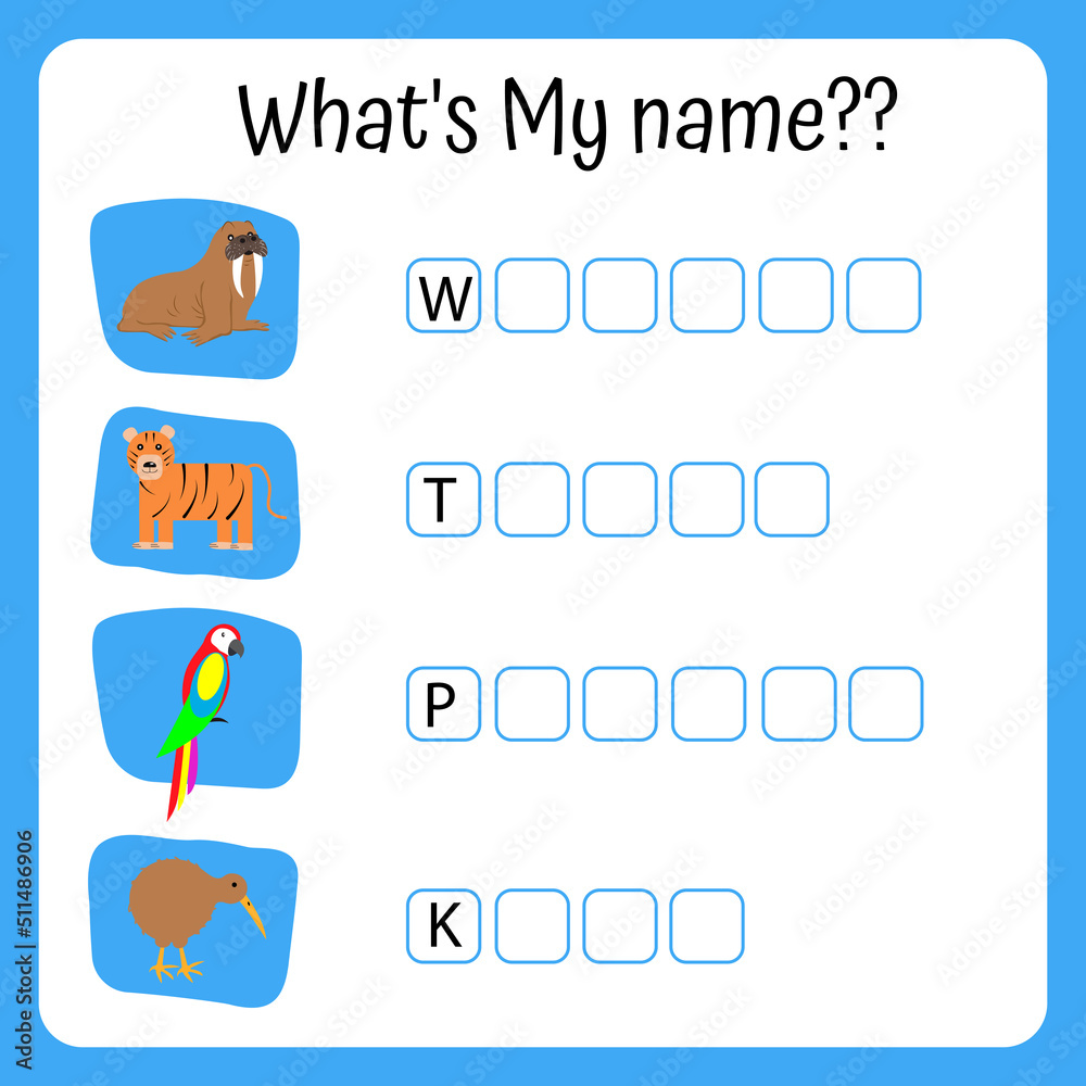 Animal Names Worksheet. Cute animals. Educational activity for ...