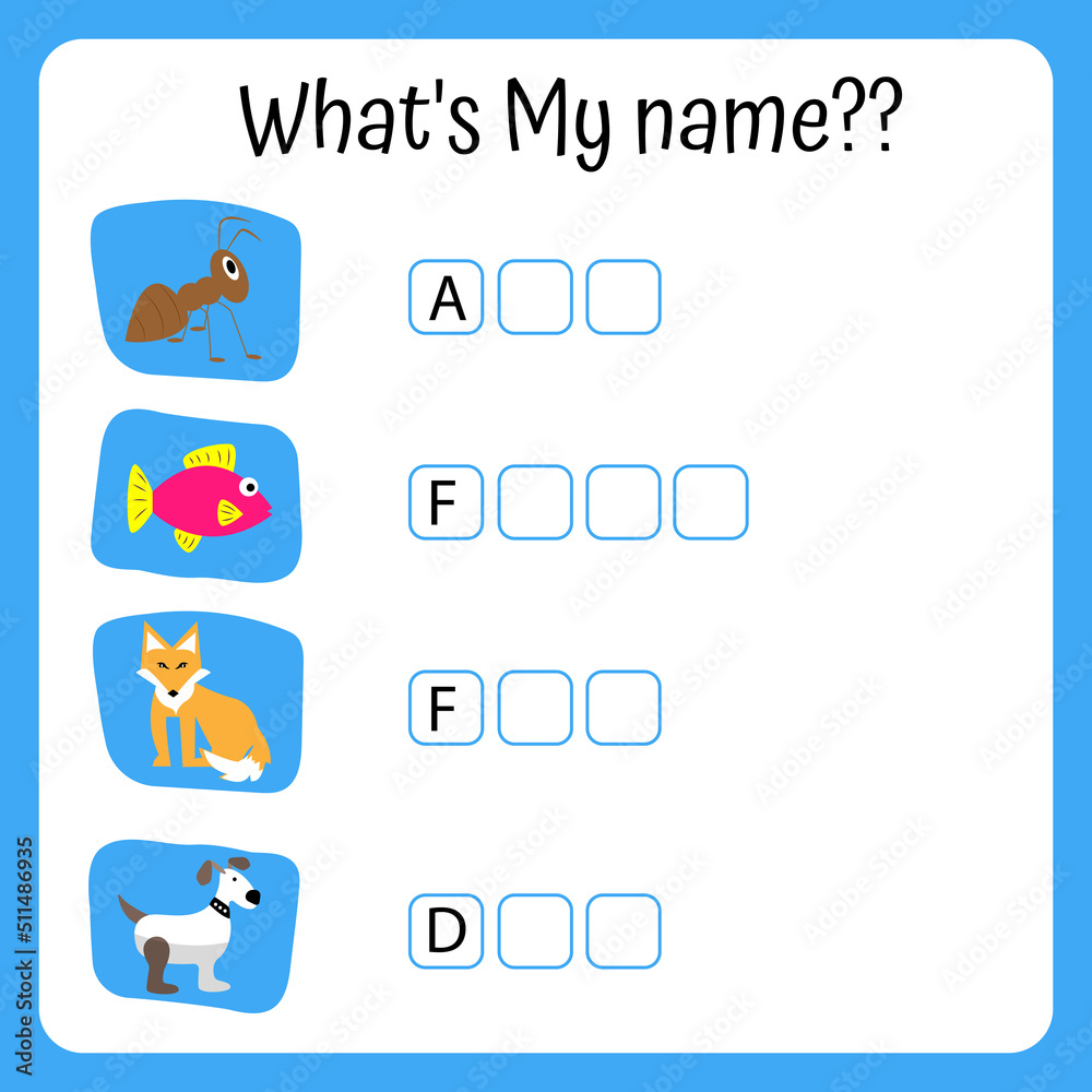 Animal Names Worksheet. Cute animals. Educational activity for ...