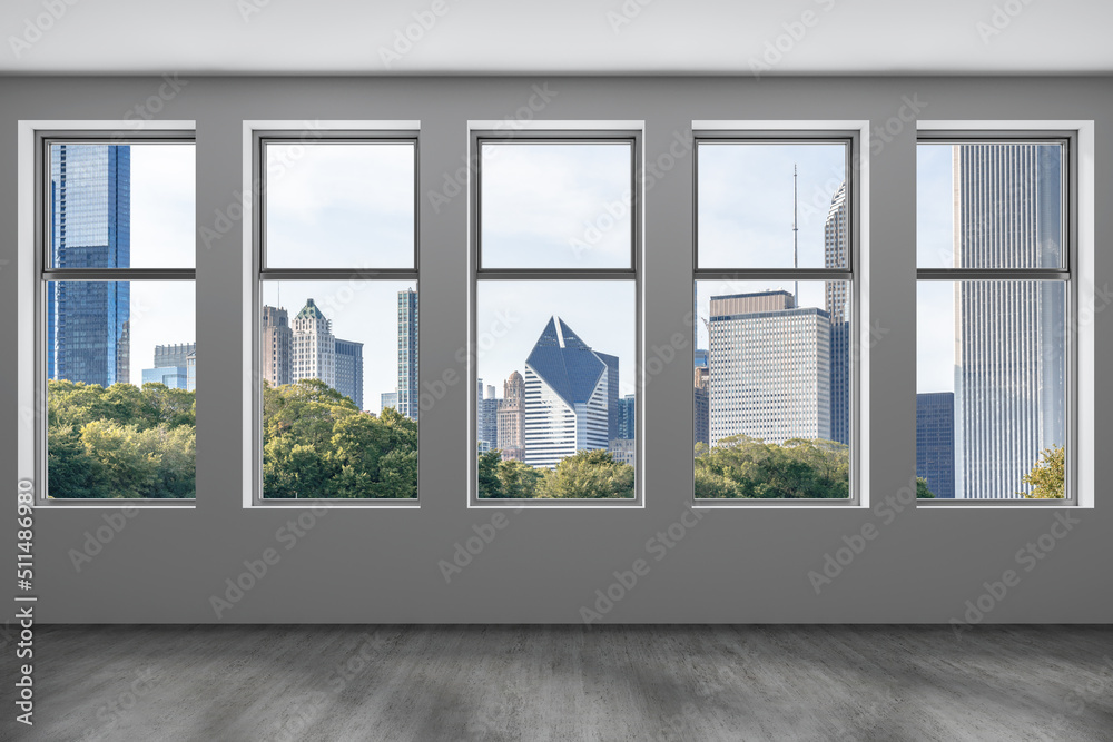 Downtown Chicago City Skyline Buildings from High Rise Window ...