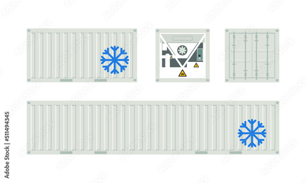 Sea freight container in white color. Reefer, Refrigerator or Cool ...