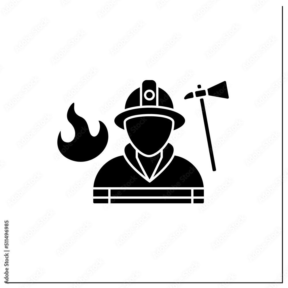 Fireman glyph icon. Firefighter. Man put out fires, rescue people ...