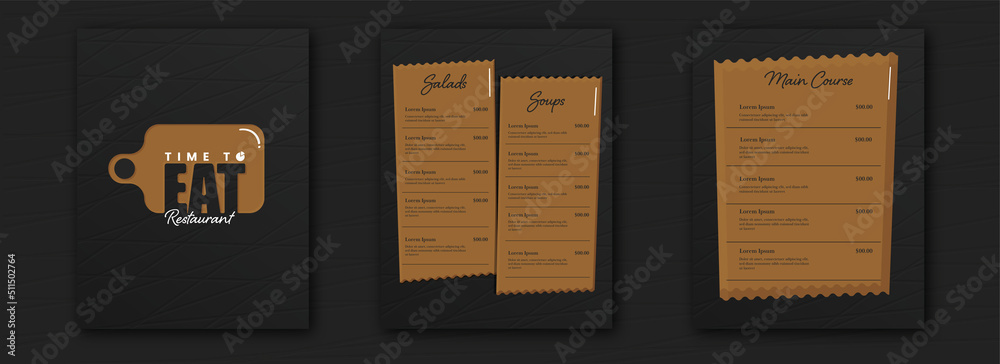 Time To Eat Restaurant Menu Card Templates With Menu Details In Black ...