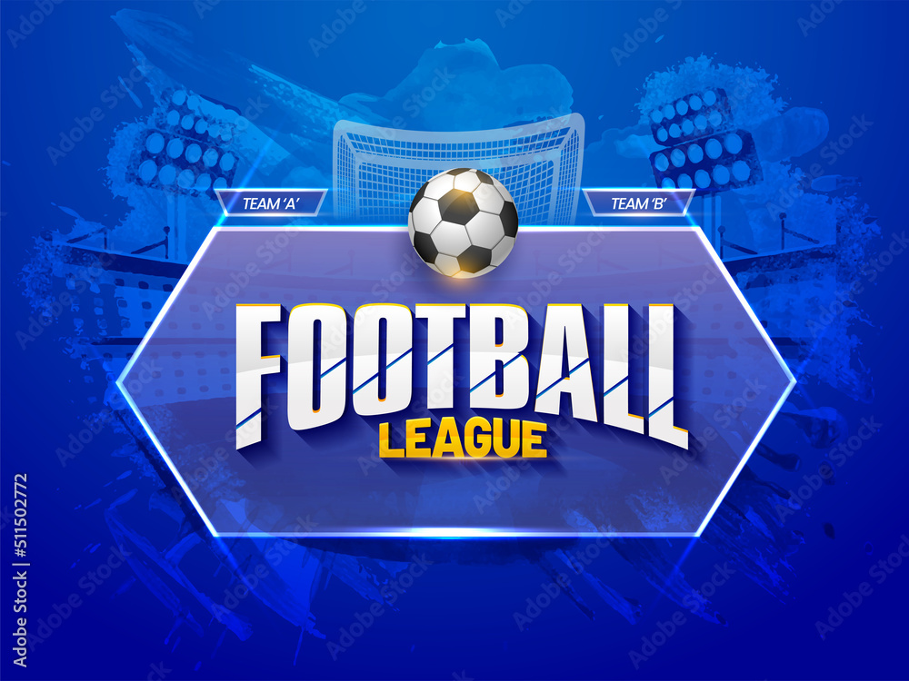 Football League Font With Realistic Soccer Ball Over Transparent Glass ...