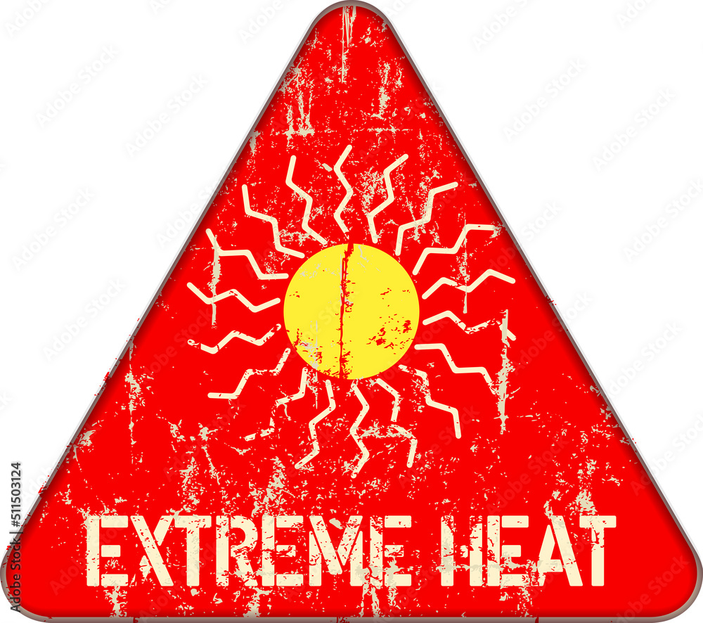 Heat warning sign, climate change concept, grungy sytyle vector ...