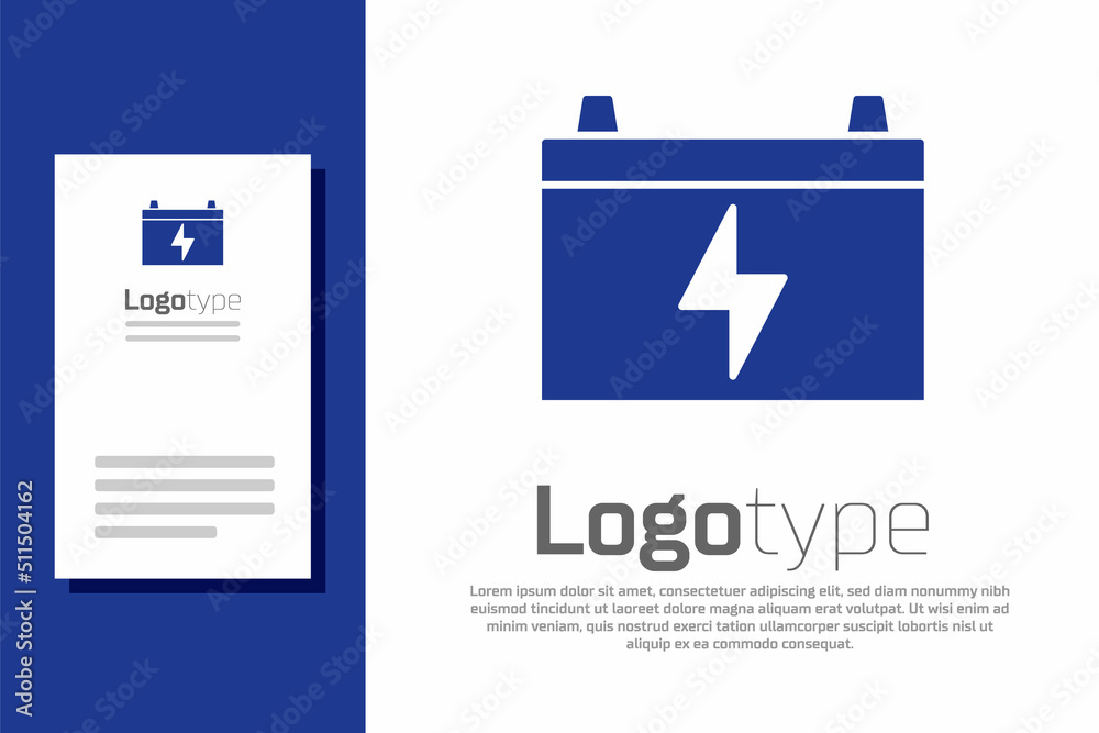 Blue Car battery icon isolated on white background. Accumulator battery ...