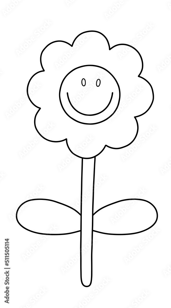 Happy flower. Vector outline illustration for colouring page. Stock ...