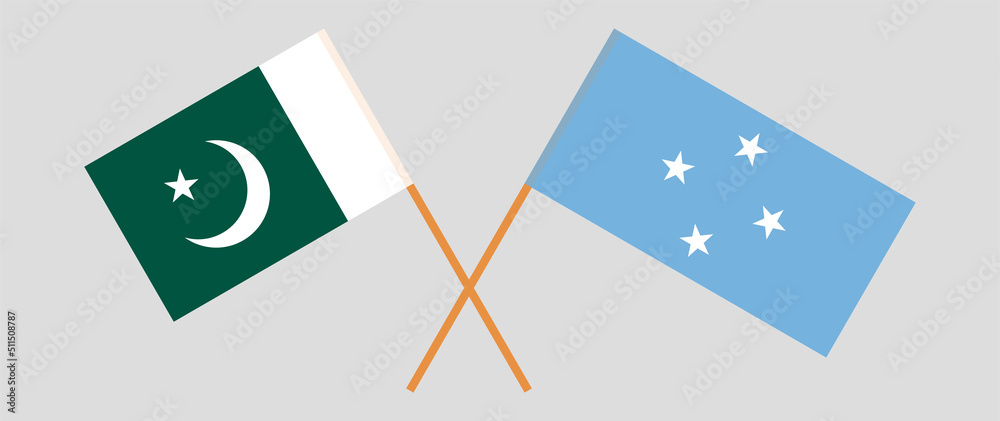 Crossed flags of Pakistan and Micronesia. Official colors. Correct ...
