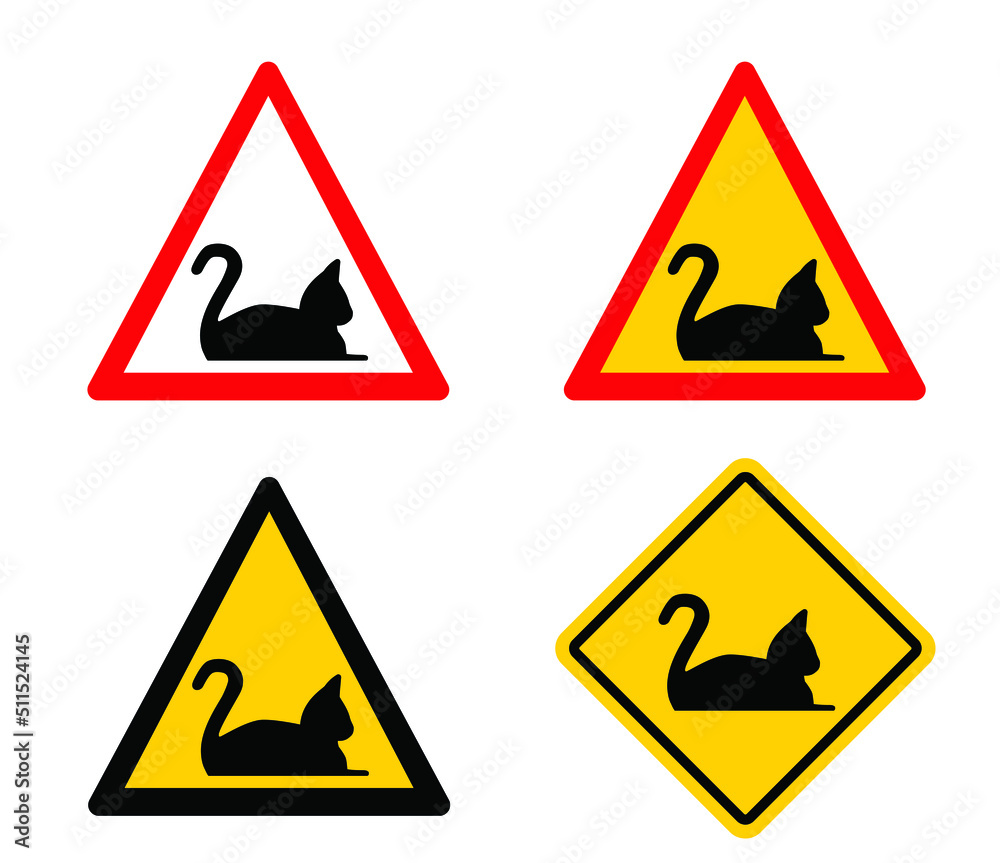 Stop, warning, watch out catts on the street. Vector cat icon or symbol ...