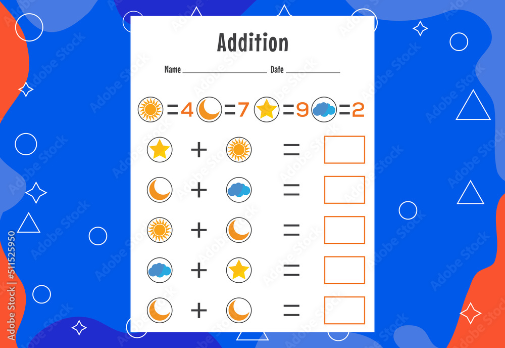 Addition with different elements for kids. An educational page for kids ...