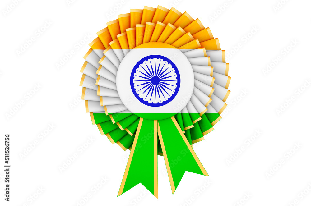 Indian flag painted on the award ribbon rosette. 3D rendering Stock ...
