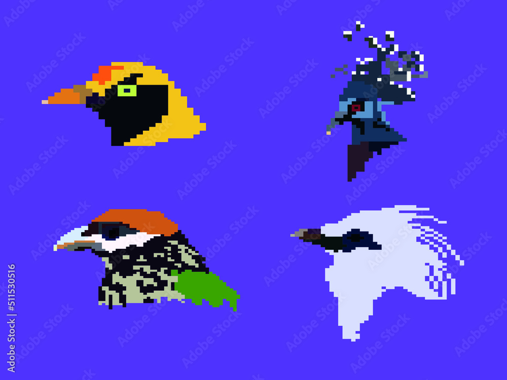 bird head pixel art sticker vector collection Stock Vector | Adobe Stock