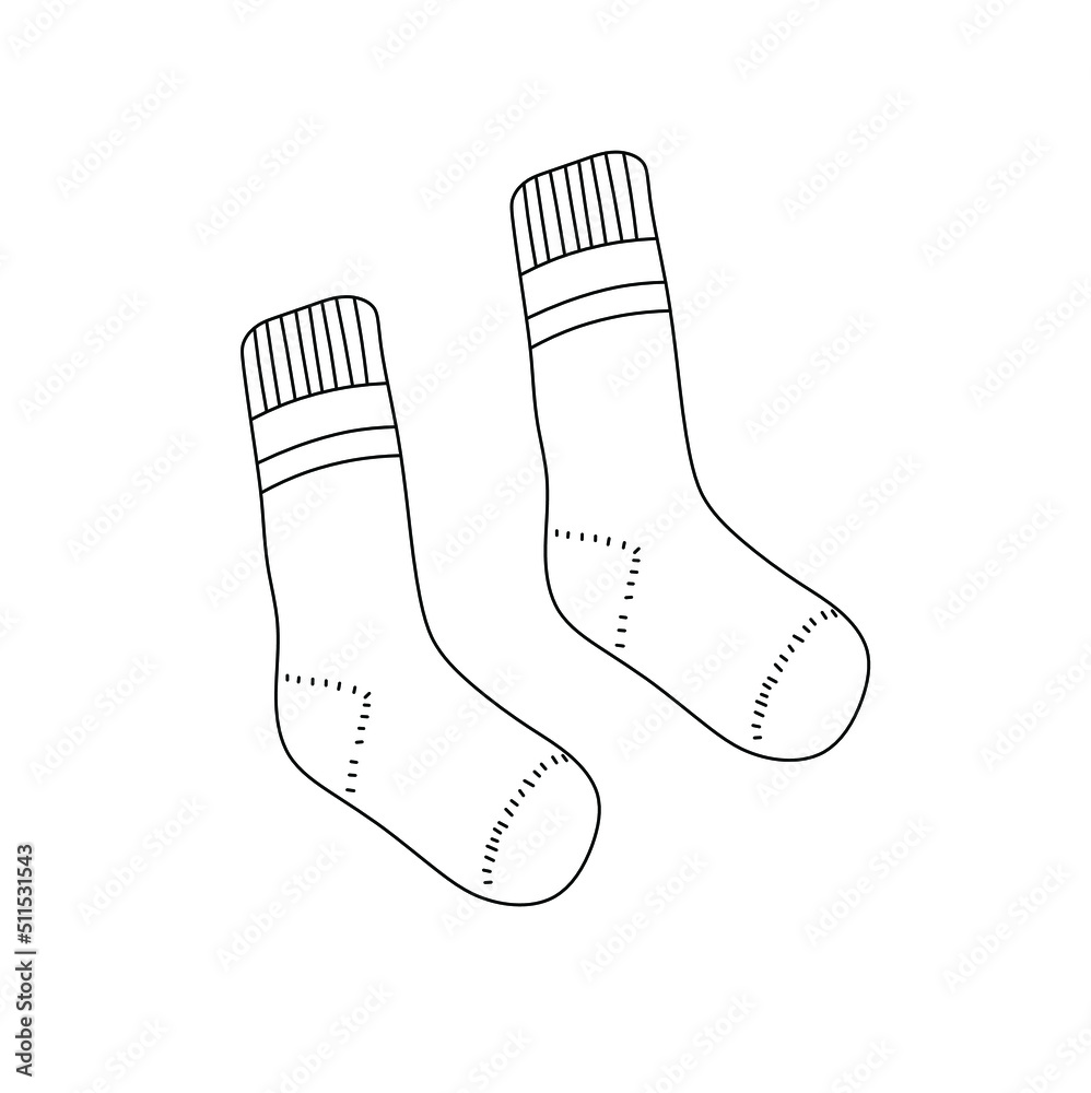 Vector isolated two white socks colorless black and white contour line ...