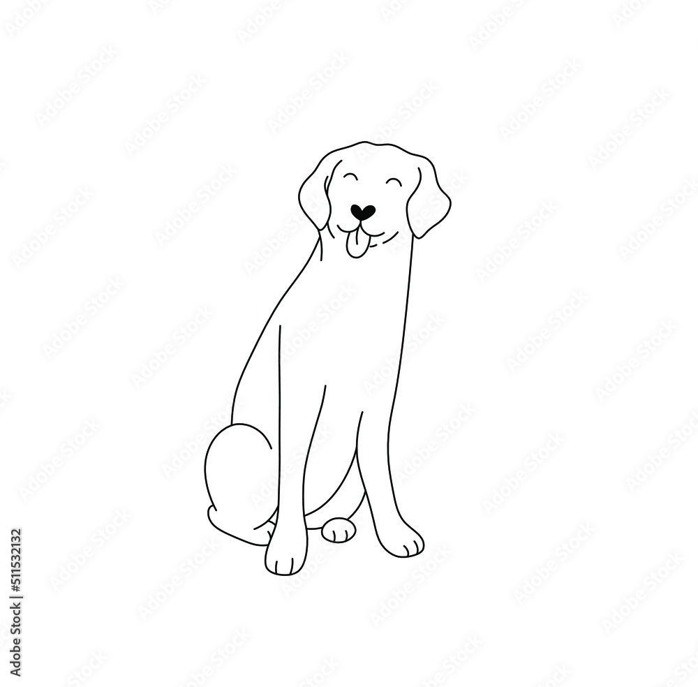 Vector isolated sitting dog labrador colorless black and white contour ...