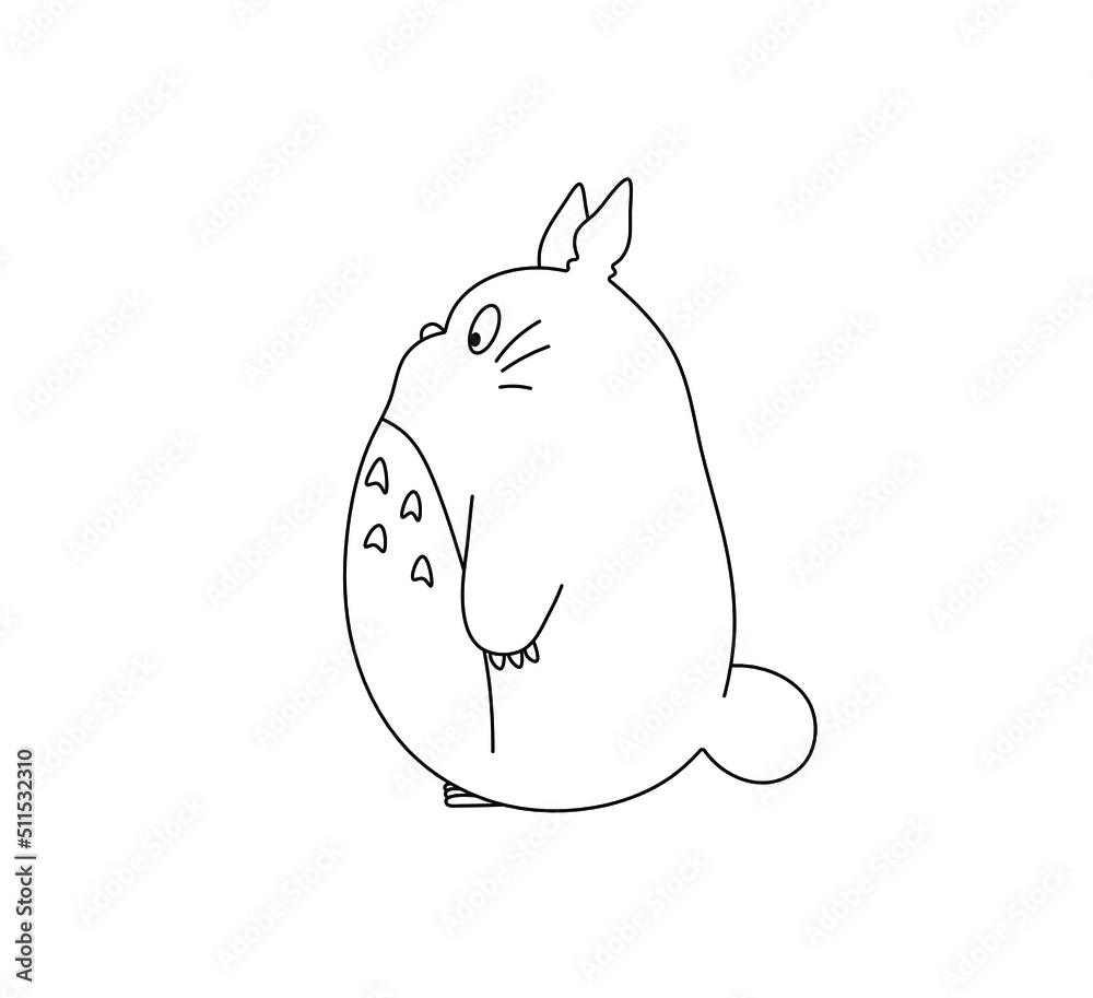 Vector isolated anime cartoon character totoro side view line drawing ...