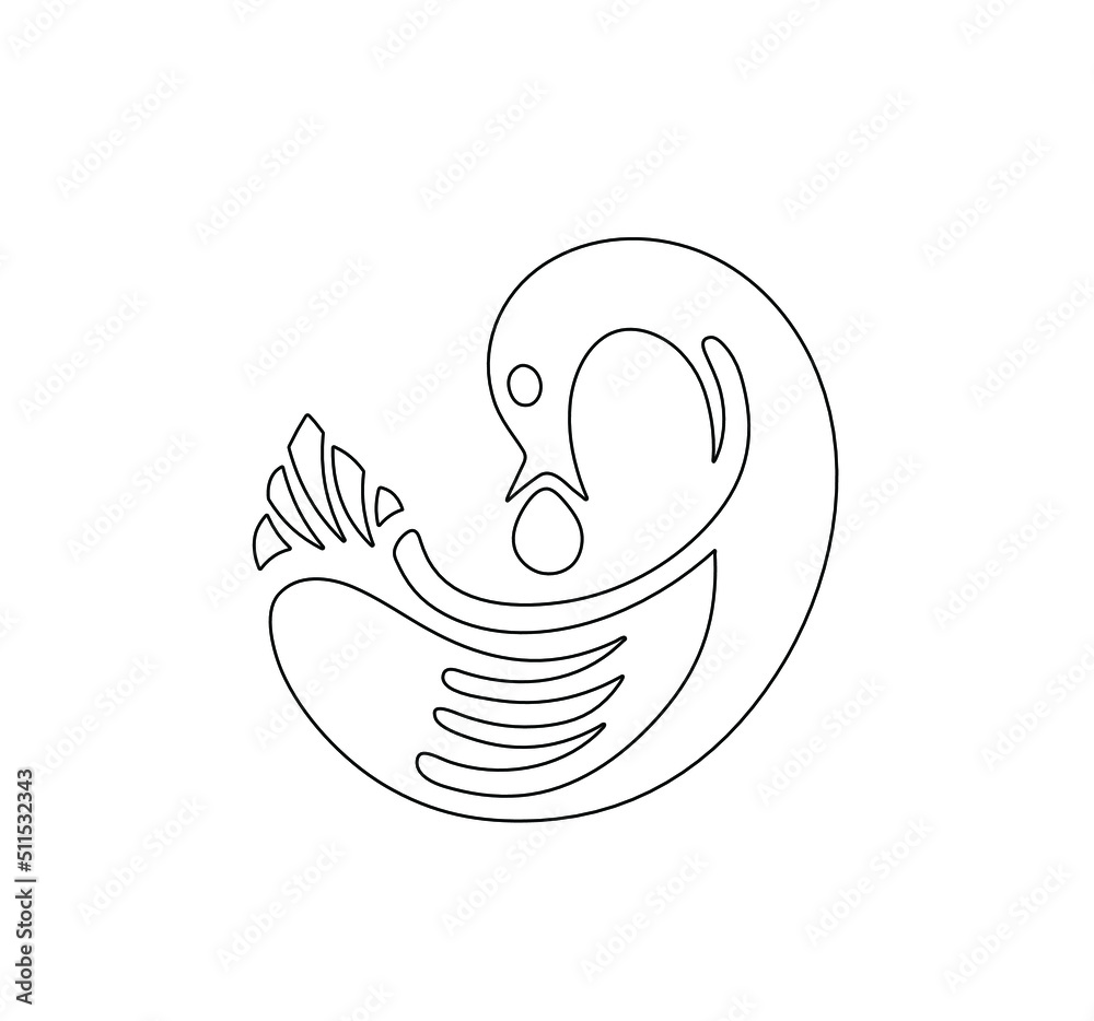 Vector isolated sankofa bird with its neck turned back colorless black ...