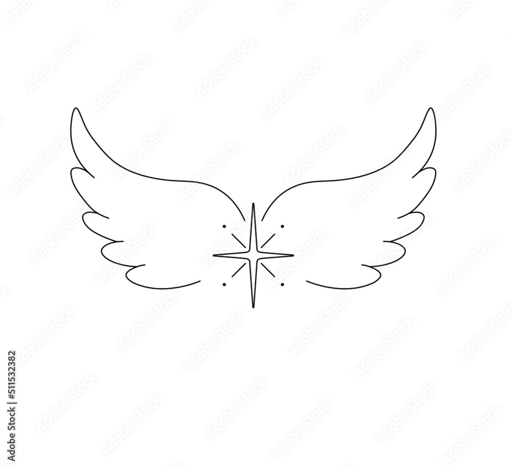 Vector isolated pair of wings with star in the middle fine line simple ...