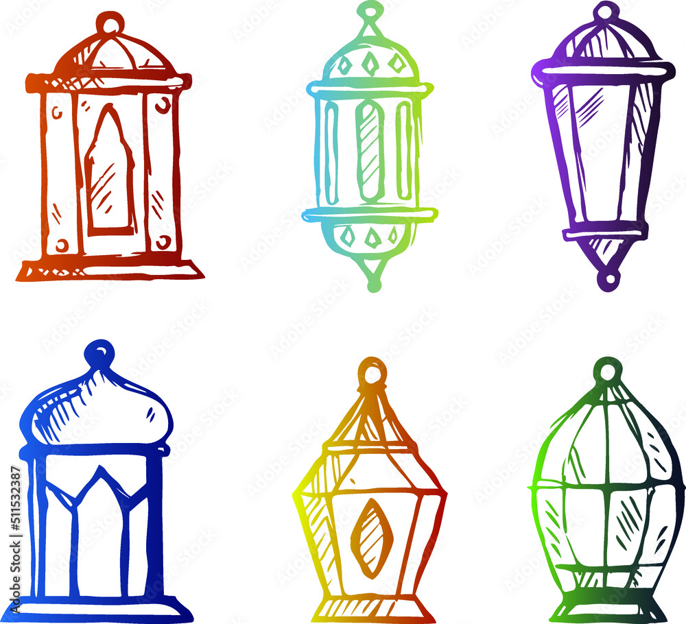 Hand drawn Sketch of Lantern with white Background. Vector Illustration ...