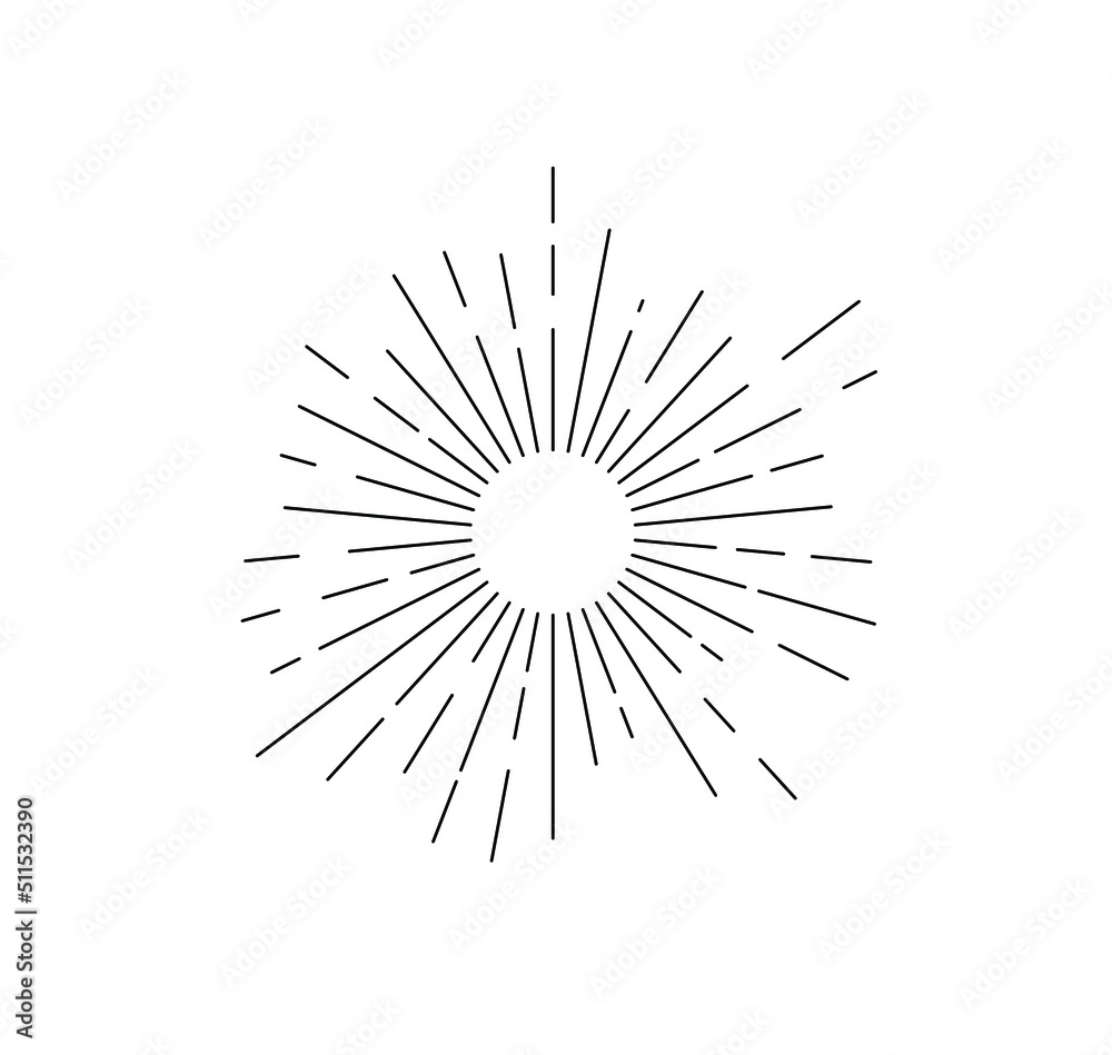 Vector isolated line rays from circle center colorless black and white ...