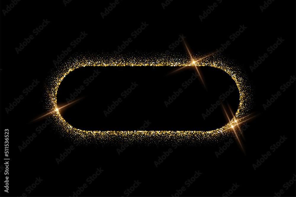 Oval gold frame from glitters with glow light effect, golden ellipse ...