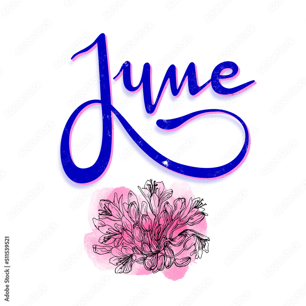 Cartel tipo Lettering "June". Letrero de letras escritas a mano con ...