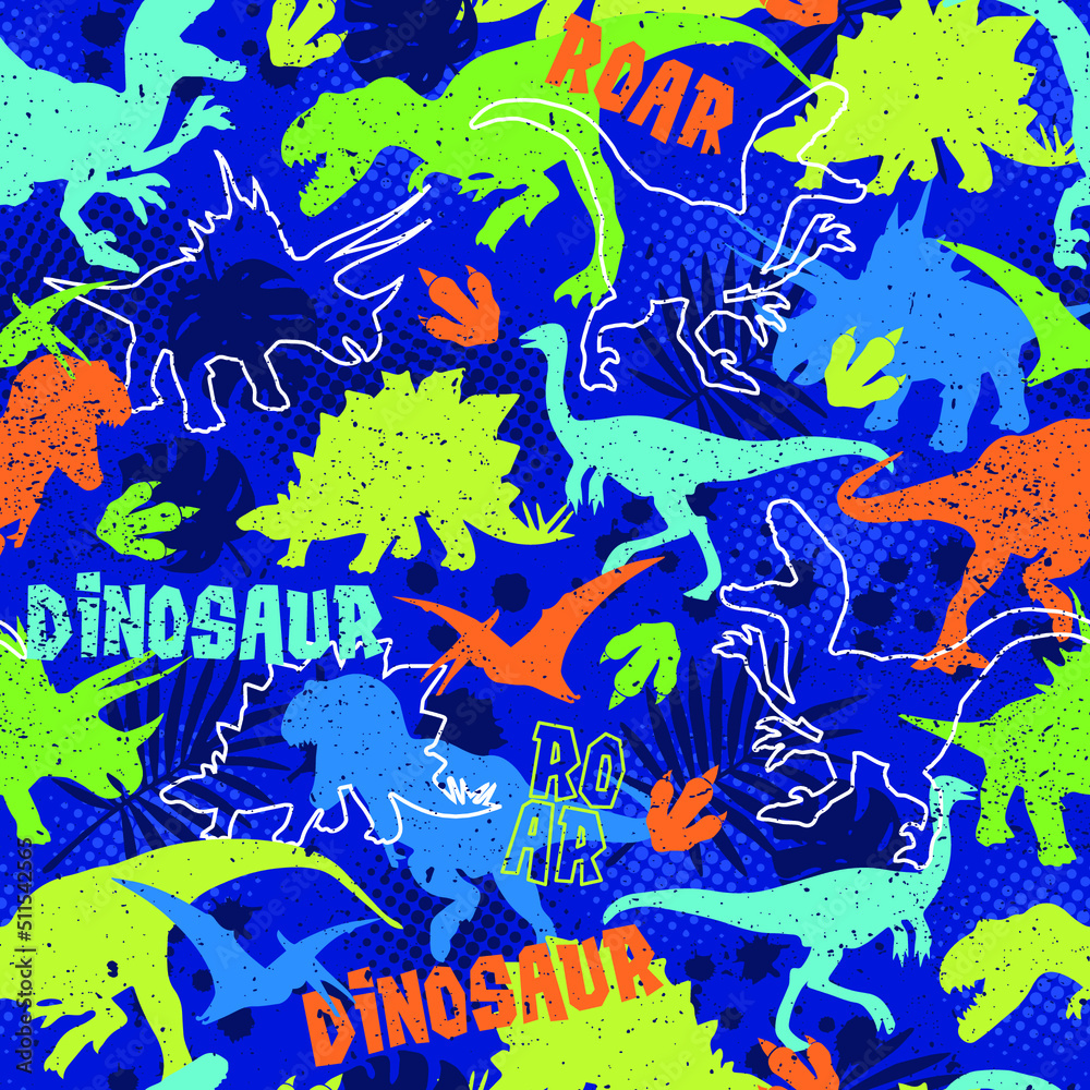 Seamless dinosaur pattern for printing on textile or other surfaces ...