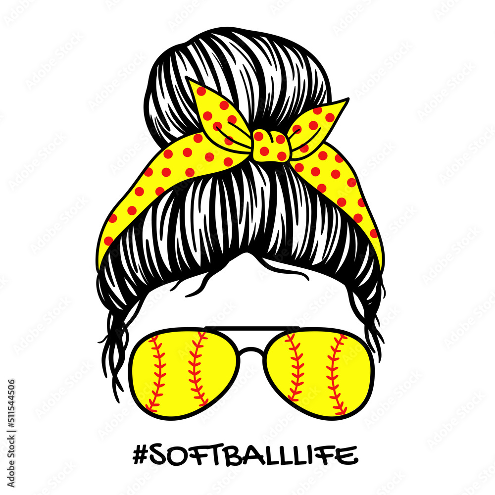 Softball Mom. Softball life. Women face with aviator glasses, bandana ...