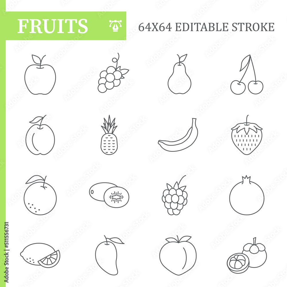 Fruit line icon set, fruits vector collection, logo illustrations ...