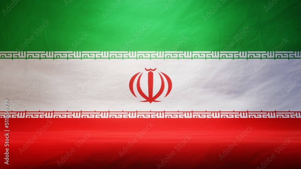 Studio backdrop with draped flag of Iran for presentation or product ...